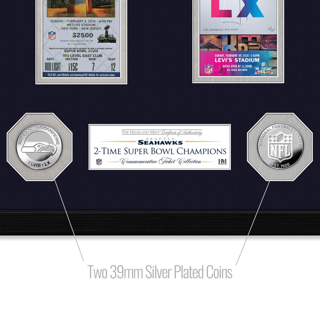 Seattle Seahawks 2-Time Super Bowl Champions Ticket Collection Photo M