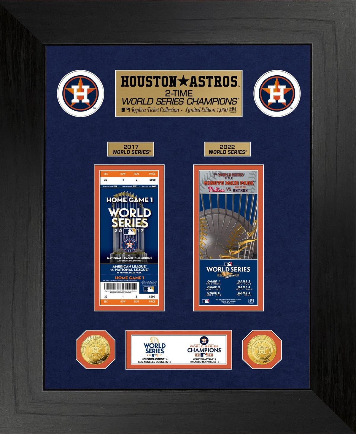Houston Astros Deluxe 2-Time World Series Champions Gold Coin & Ticket