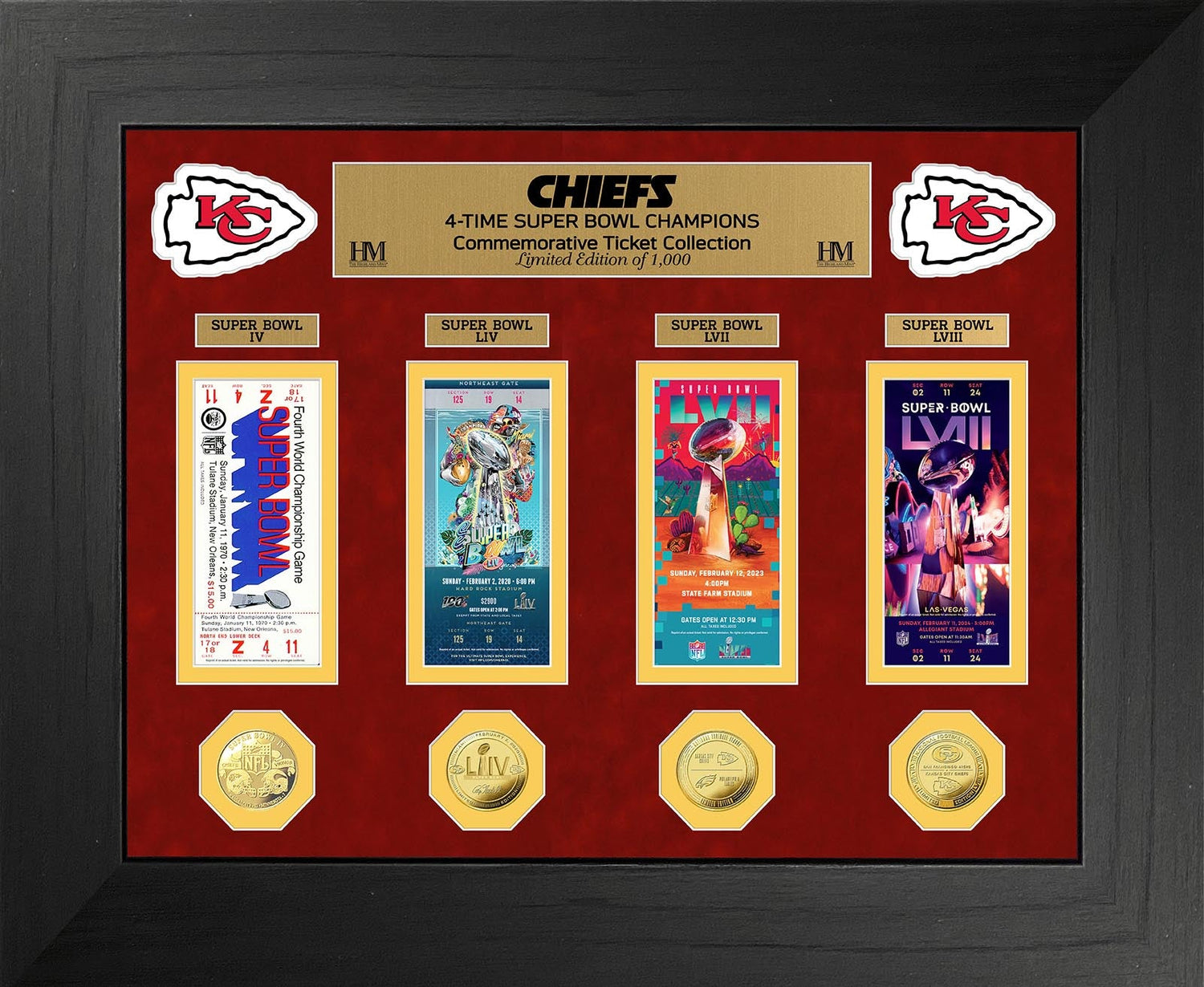 Kansas City Chiefs Deluxe Super Bowl Ticket Collection Gold Coin Photo