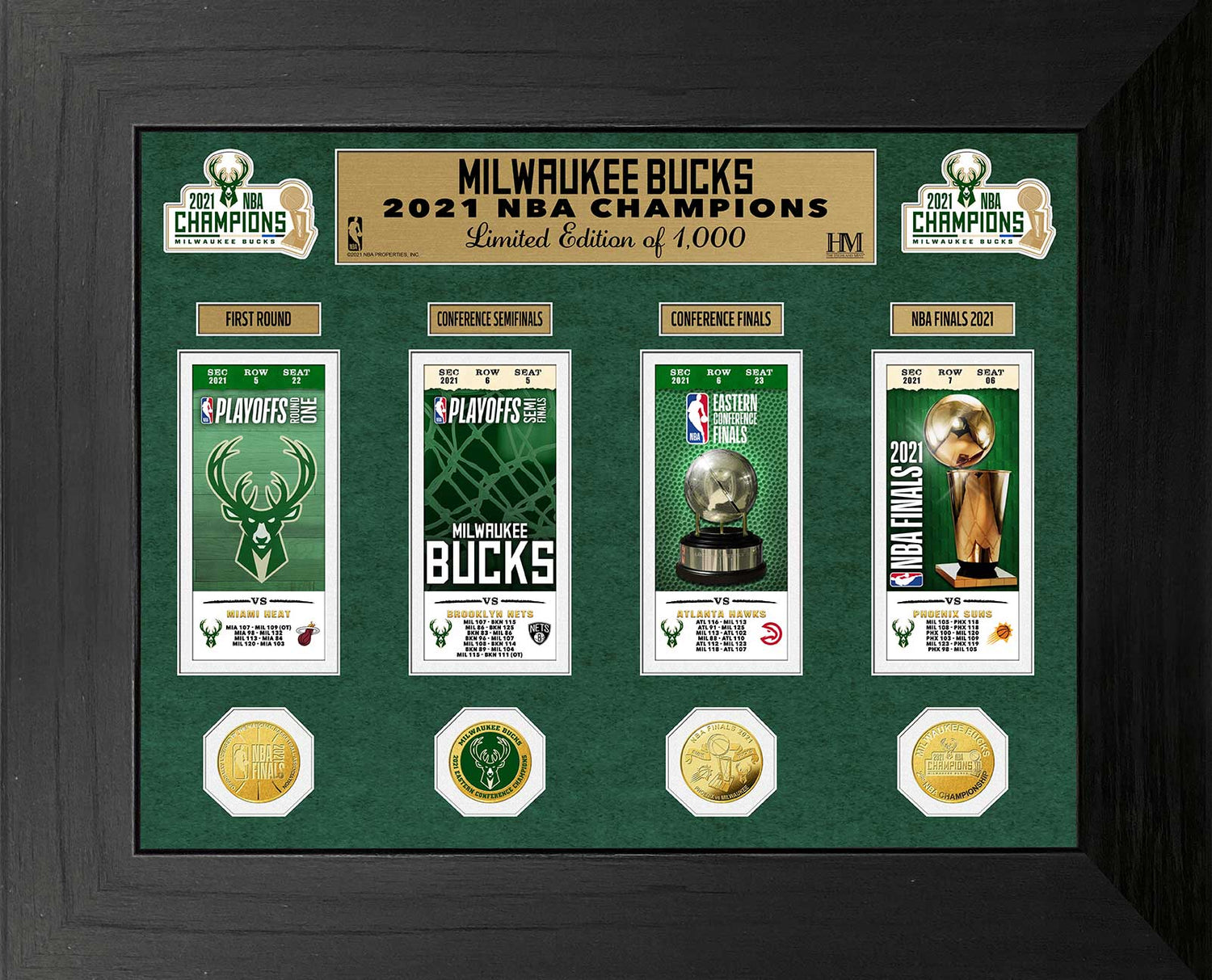 Milwaukee Bucks 2021 NBA Finals Champions Deluxe Gold Coin & Ticket Co