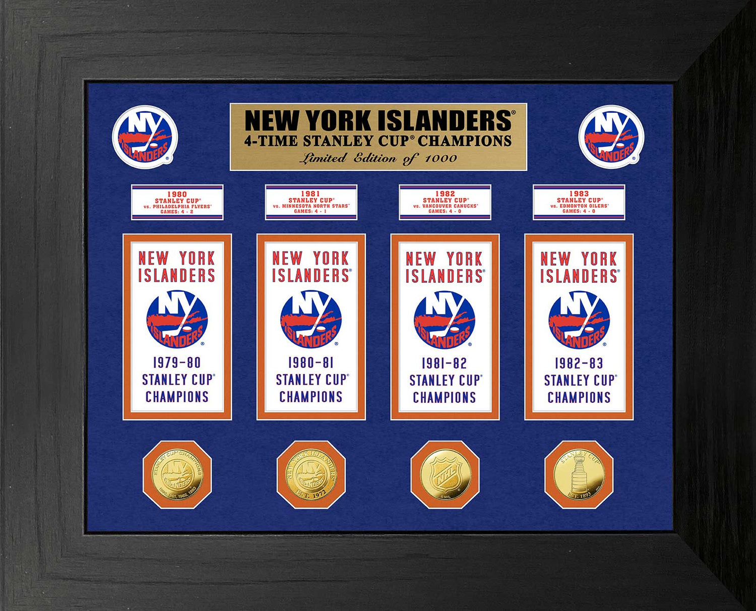 New York Islanders 4-Time Stanley Cup Champions Deluxe Gold Coin & Ban