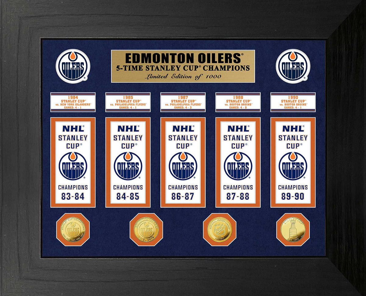 Edmonton Oilers 5-Time Stanley Cup Champions Deluxe Gold Coin & Banner