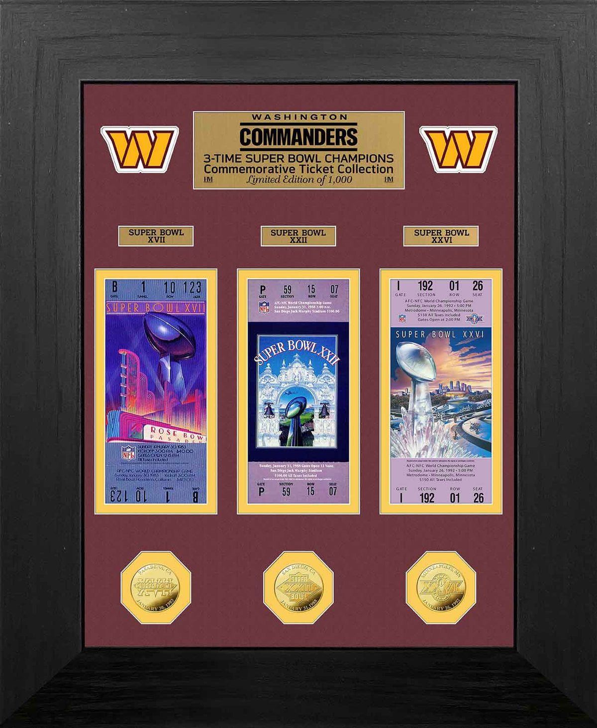 Washington Commanders Super Bowl Ticket & Game Coin Collectible Frame